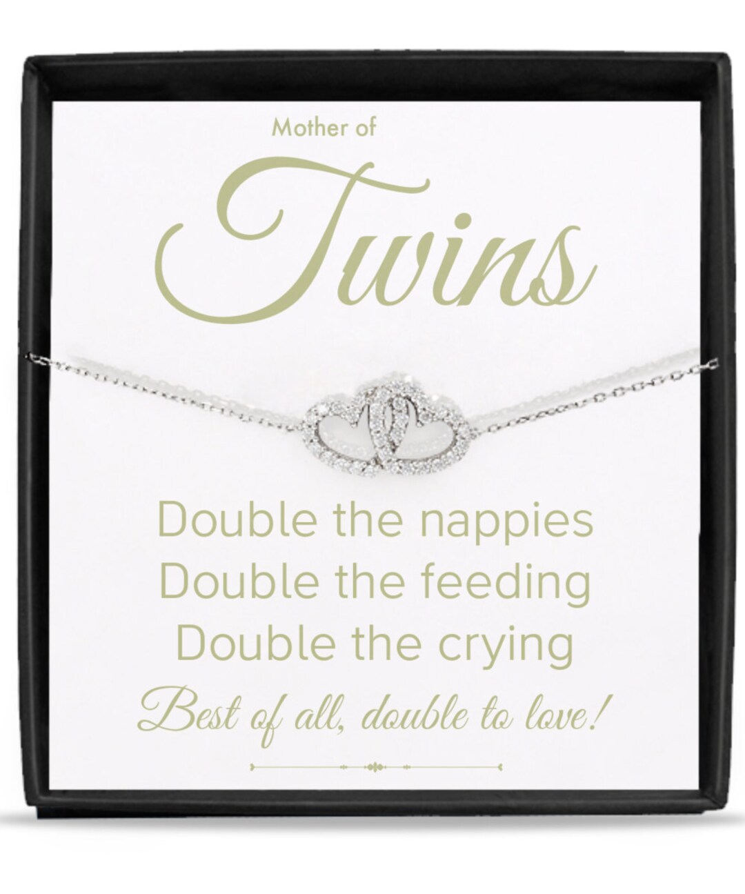 Twin Baby Gift, Mother of Twins, Pregnant With Twins, Interlocked Heart ...