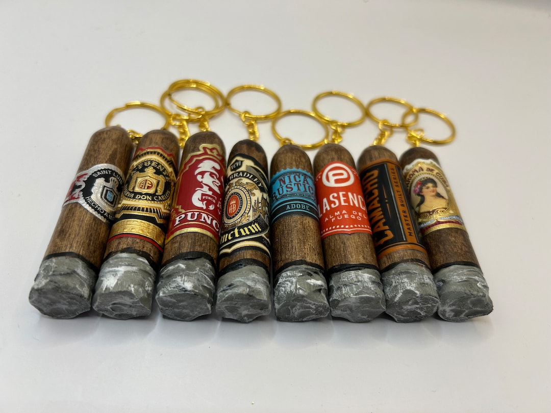 Mini Cigar Keychain With Real Label Lightweight Wood - Etsy