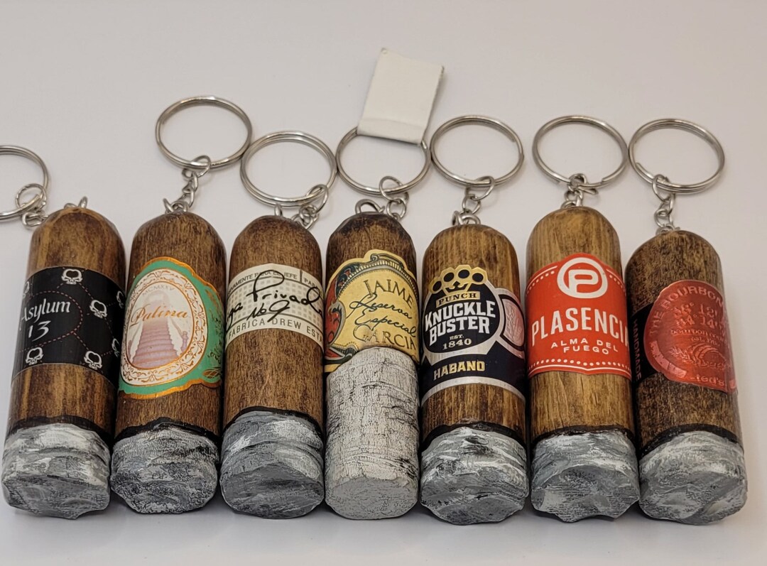 Cigar Keychain With Real Label Solid Wood Novelty Accessory - Etsy