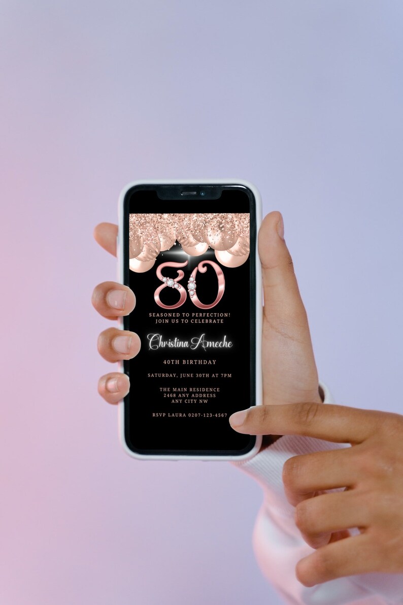 Rose Gold 80th Digital Party Invitation Diamond Balloons Etsy