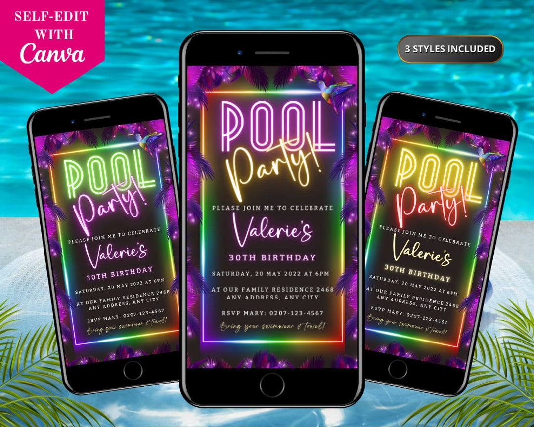 Digital Pool Night Party Birthday Invitation Editable - Etsy