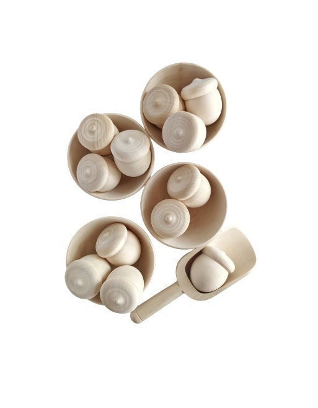 DIY Jumbo Wooden Acorn Sorting Set W Bowls and Scoop 17 Pcs / Large ...