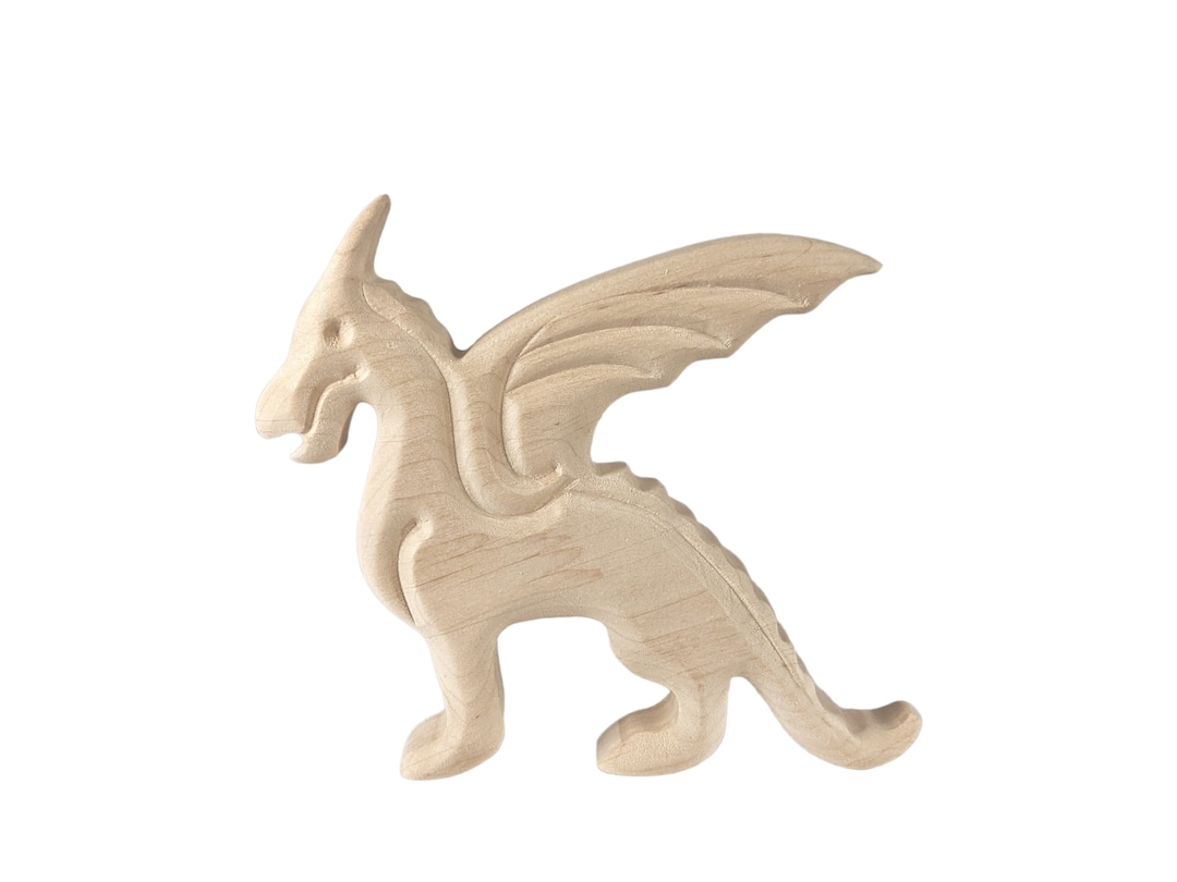Carved Wooden Dragon / DIY Pretend Play Toy / Fantasy Figurine Animal ...