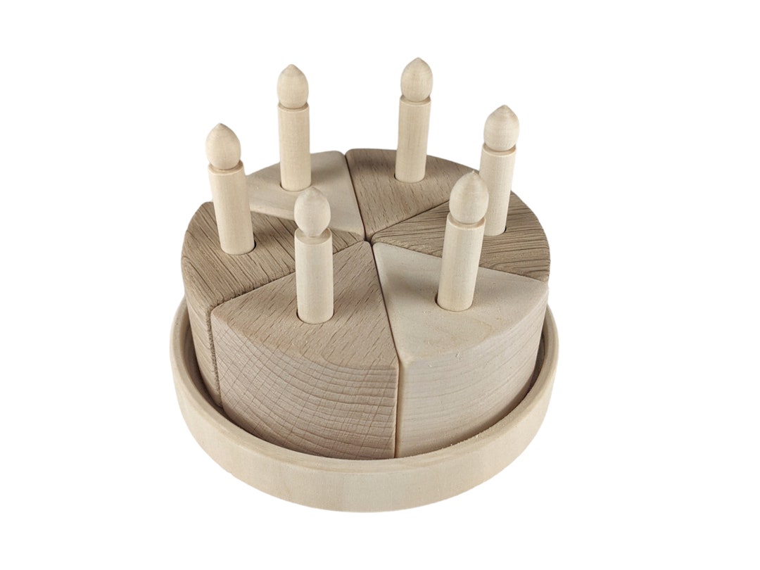 Wood Birthday Cake W Candles Unfinished DIY Kids Pretend Play Kitchen ...