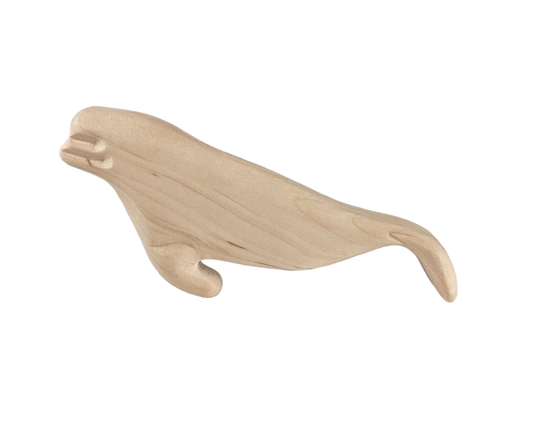 Carved Wood Beluga Whale Unfinished - Ocean Figurine Craft Art - DIY ...