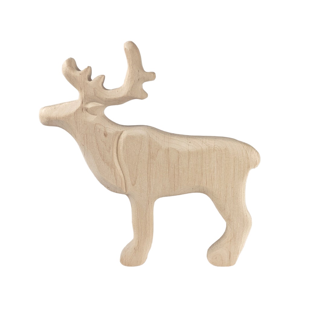 Carved Wooden Reindeer Animal Figurine / Christmas Holiday Decor / Art ...