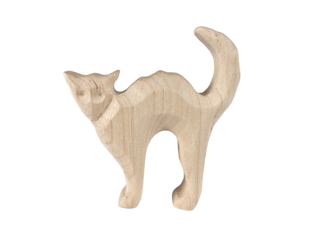 Carved Wooden Cat Unfinished / Black Cat Halloween Shape / Spooky Decor ...