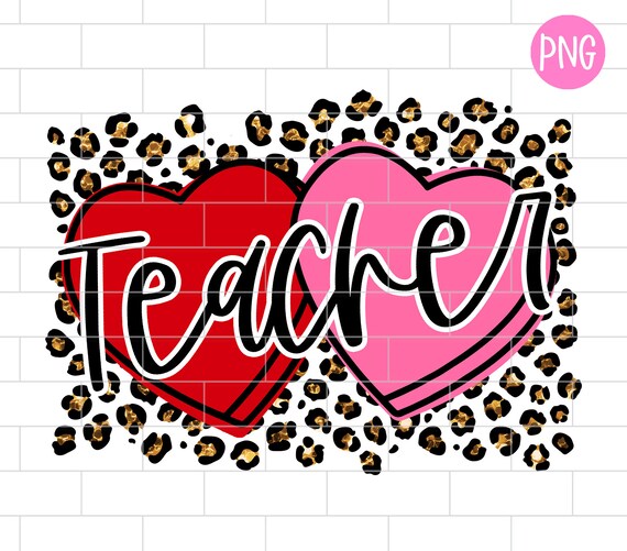 Teacher Valentine's Day PNG Cute Heart Leopard Valentine | Etsy