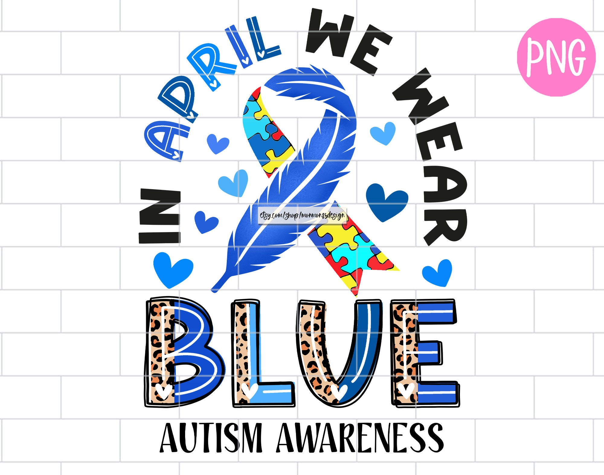 In April We Wear Blue PNG, Autism Awareness, Blue and Puzzle Ribbon ...