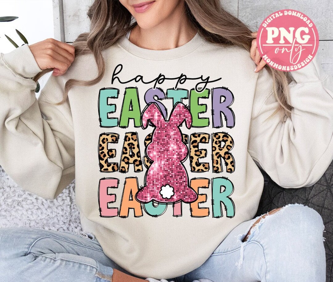 Happy Easter PNG, Retro, Leopard, Faux Sequins, Glitter Bunny, Cute ...