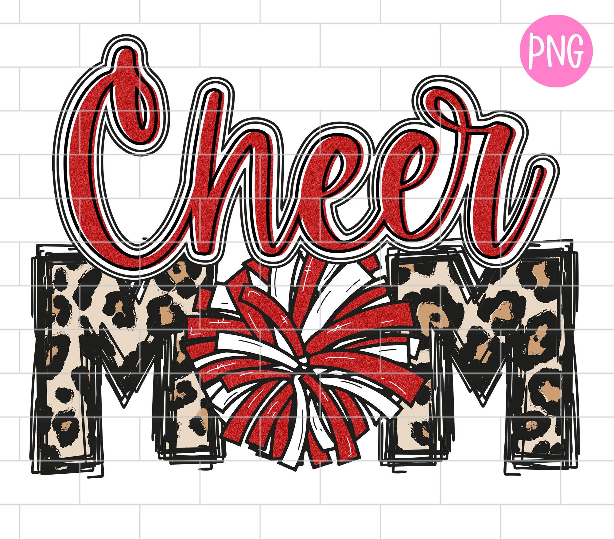 Cheer Mom Red PNG, Cheerleading, Mom, Leopard Sublimation Design ...