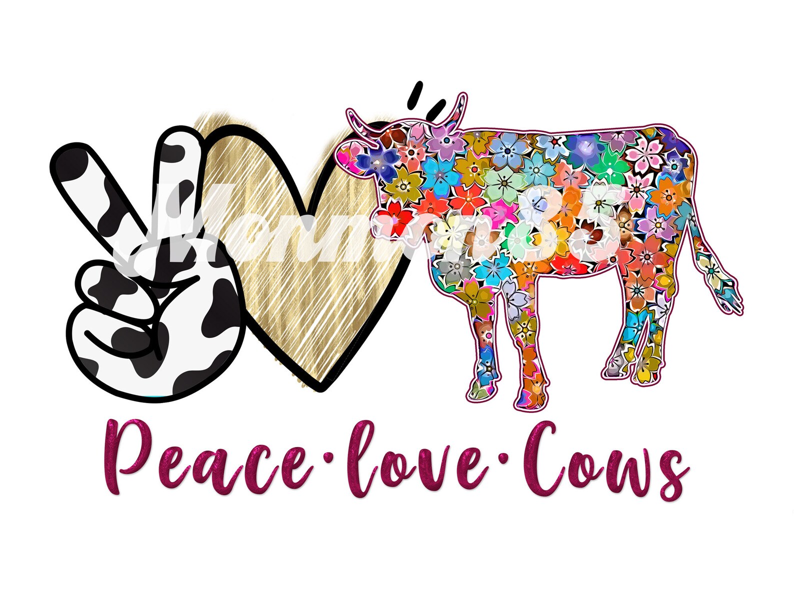 Peace Love Cows Floral Sublimation Download PNG FILE | Etsy