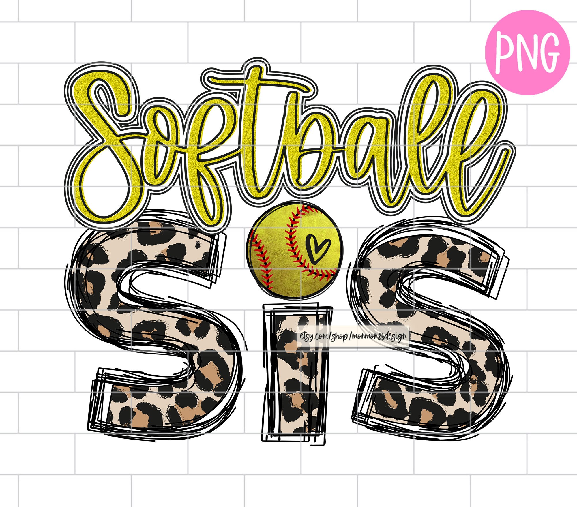 Softball Sister PNG Softball Sis Yellow Leopard Softball - Etsy