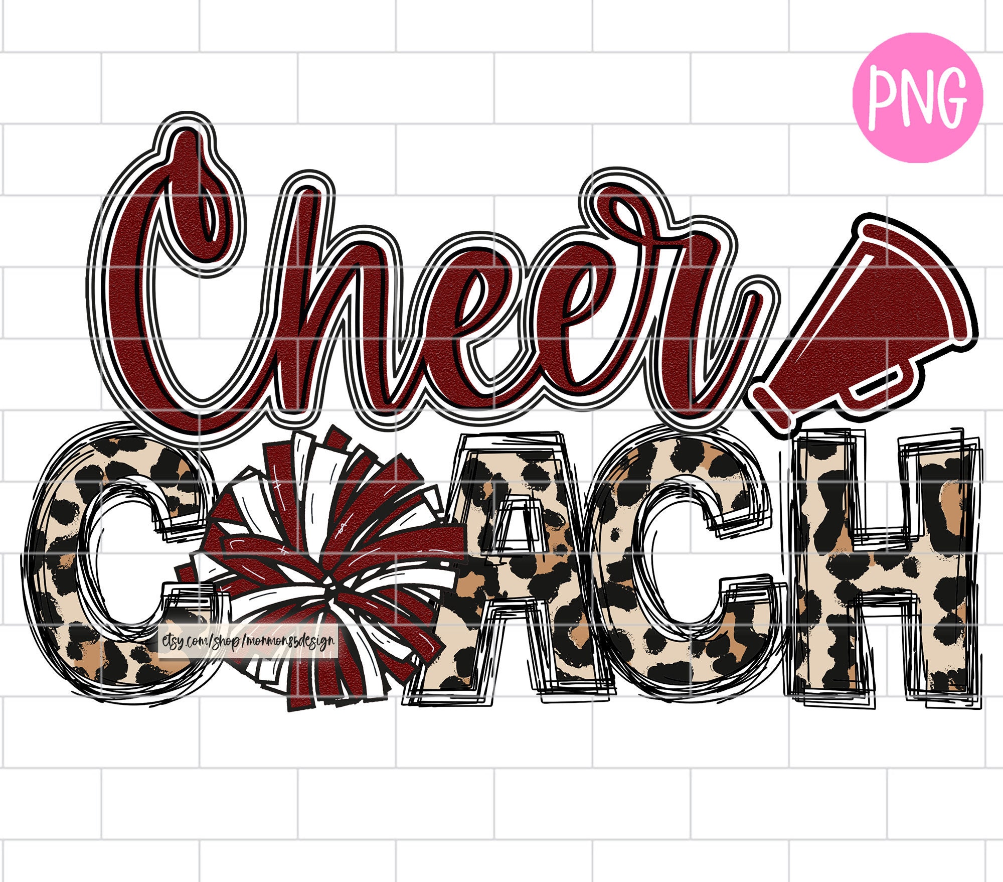 Cheer Coach PNG Maroon Leopard Sublimation Design Downloads - Etsy