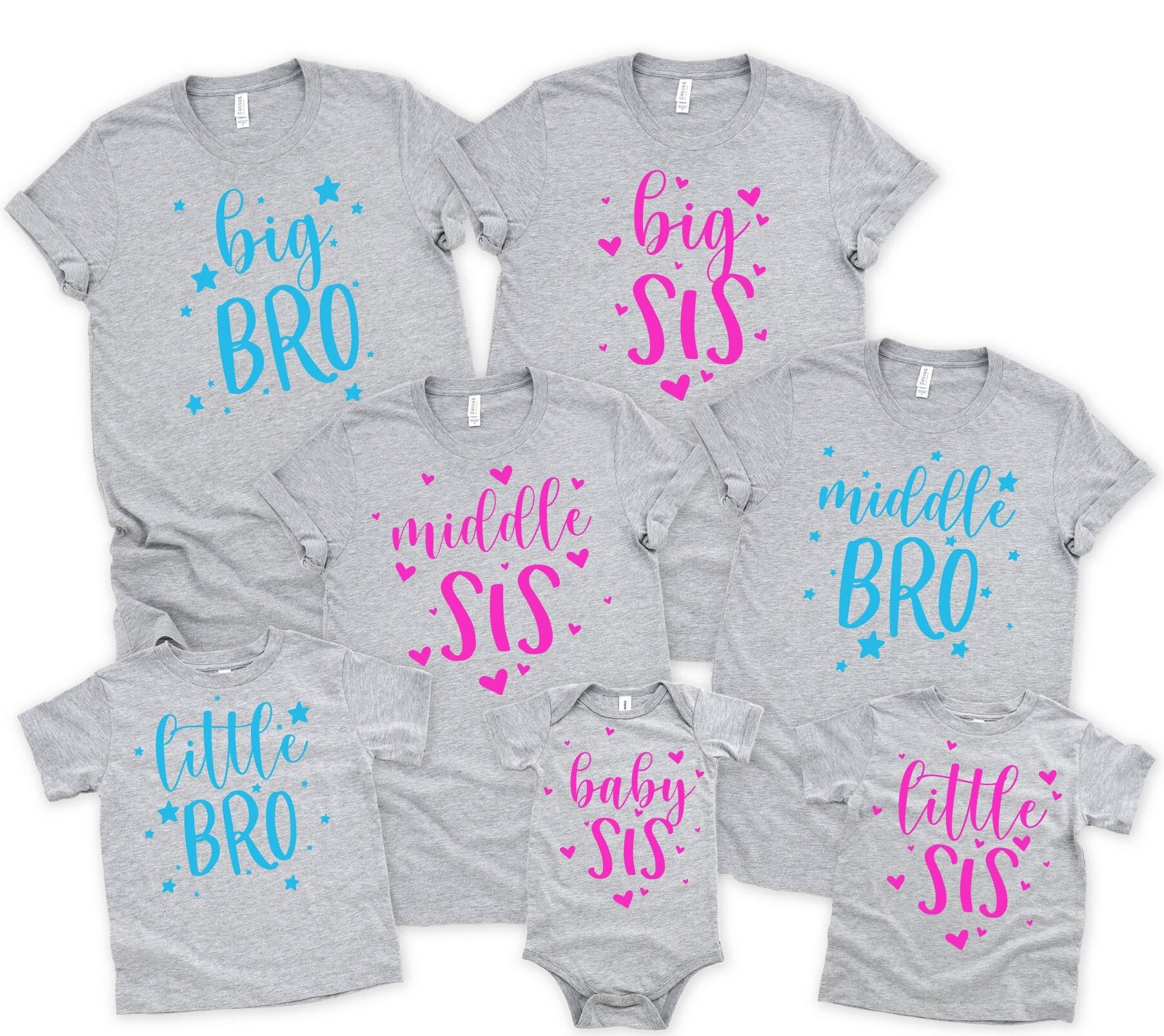 Siblings Matching Shirts Sibling set of 7 Big Bro Big Sis | Etsy