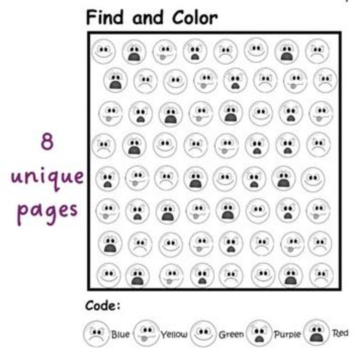 Find and Color Emotions Worksheets - Visual Scanning Game - SEL ...
