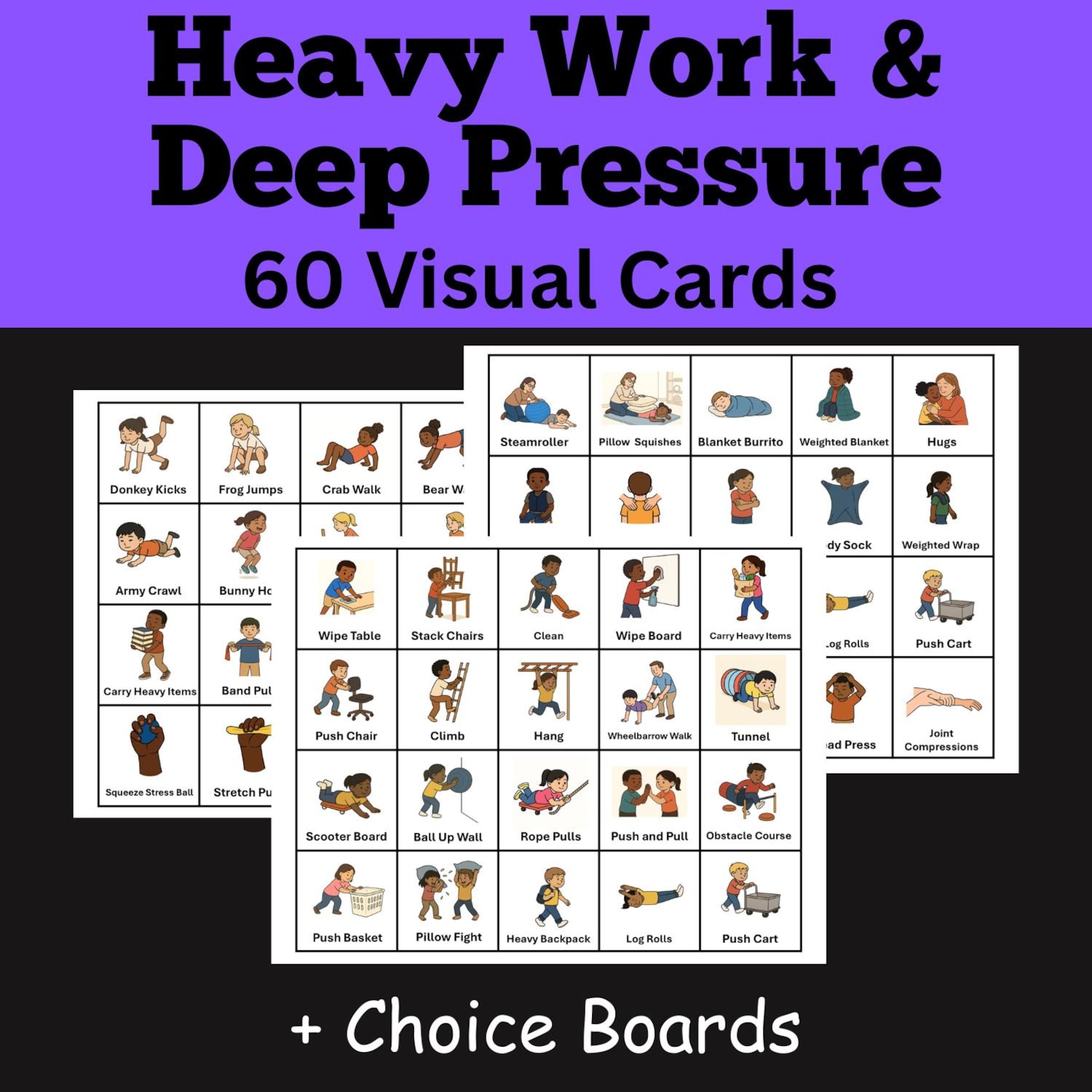 Proprioception Heavy Work & Deep Pressure Visuals - Choice Boards for ...