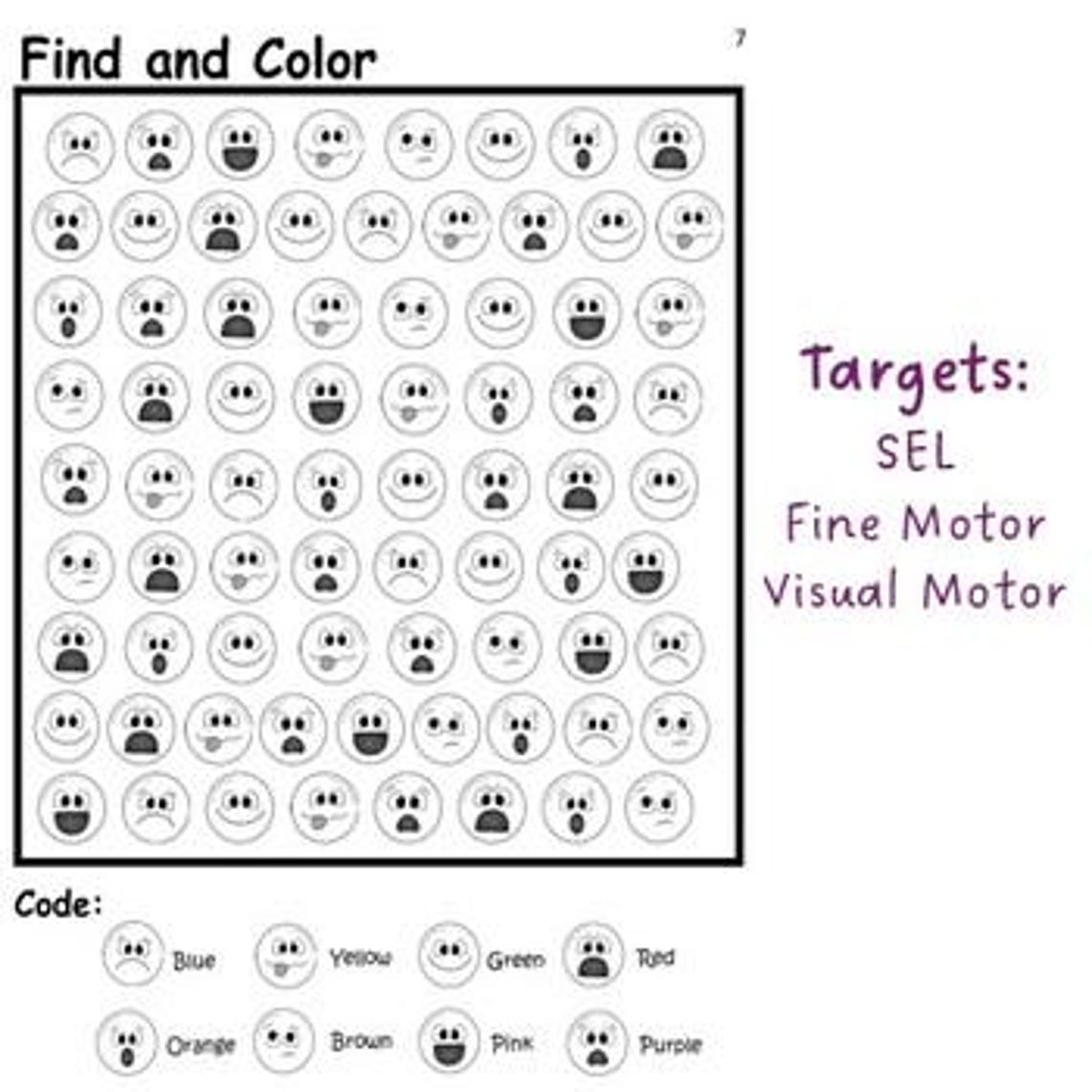 Find and Color Emotions Worksheets - Visual Scanning Game - SEL ...