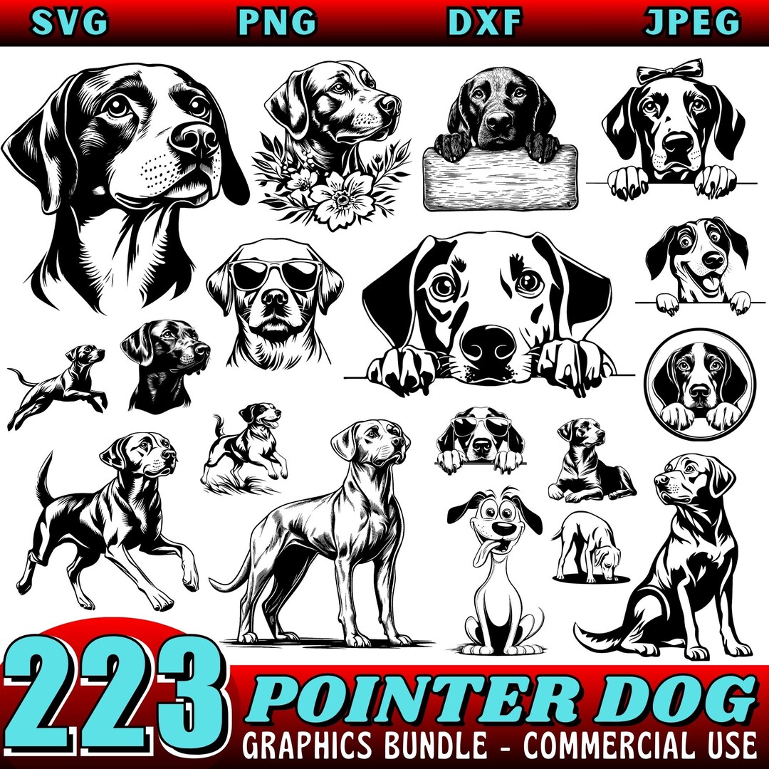 Pointer Dog SVG Bundle | DXF Dog Cutting Files | Pointer Silhouette ...