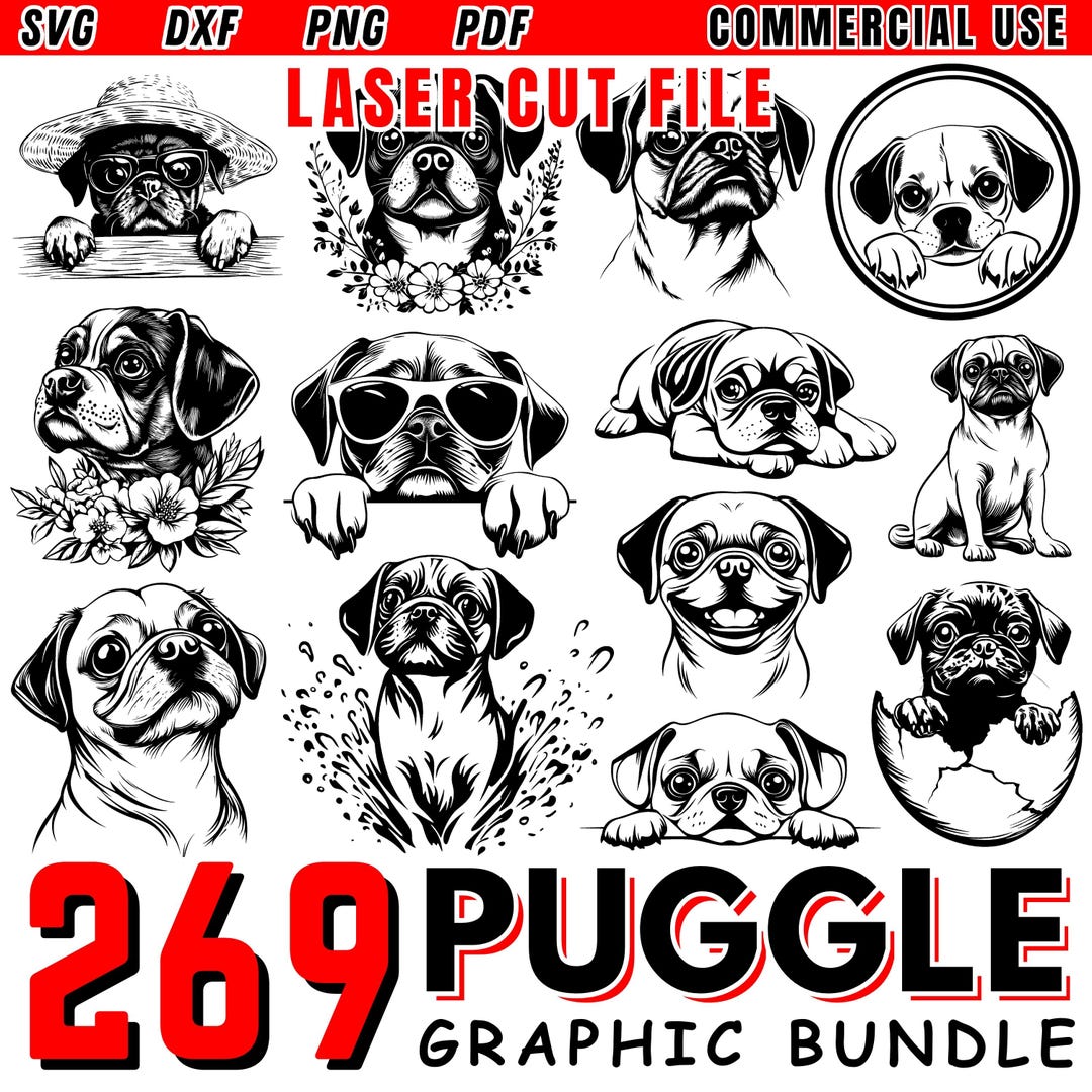 Puggle Dog Laser Cut Files | Pug Beagle Mix | SVG DXF Bundle | CNC ...