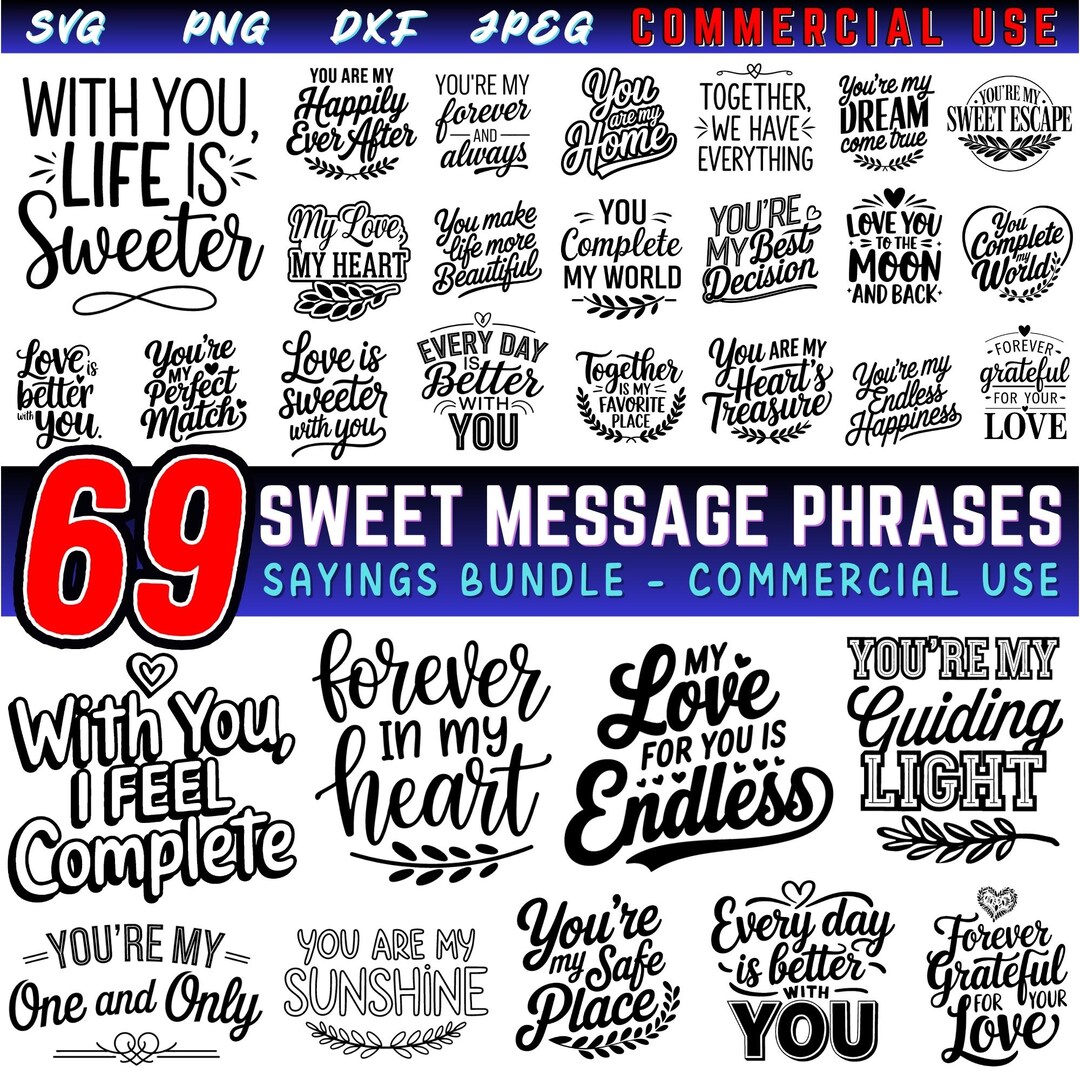 Sweet Message Phrases SVG | Cute Sayings SVG Bundle | Inspirational DXF ...