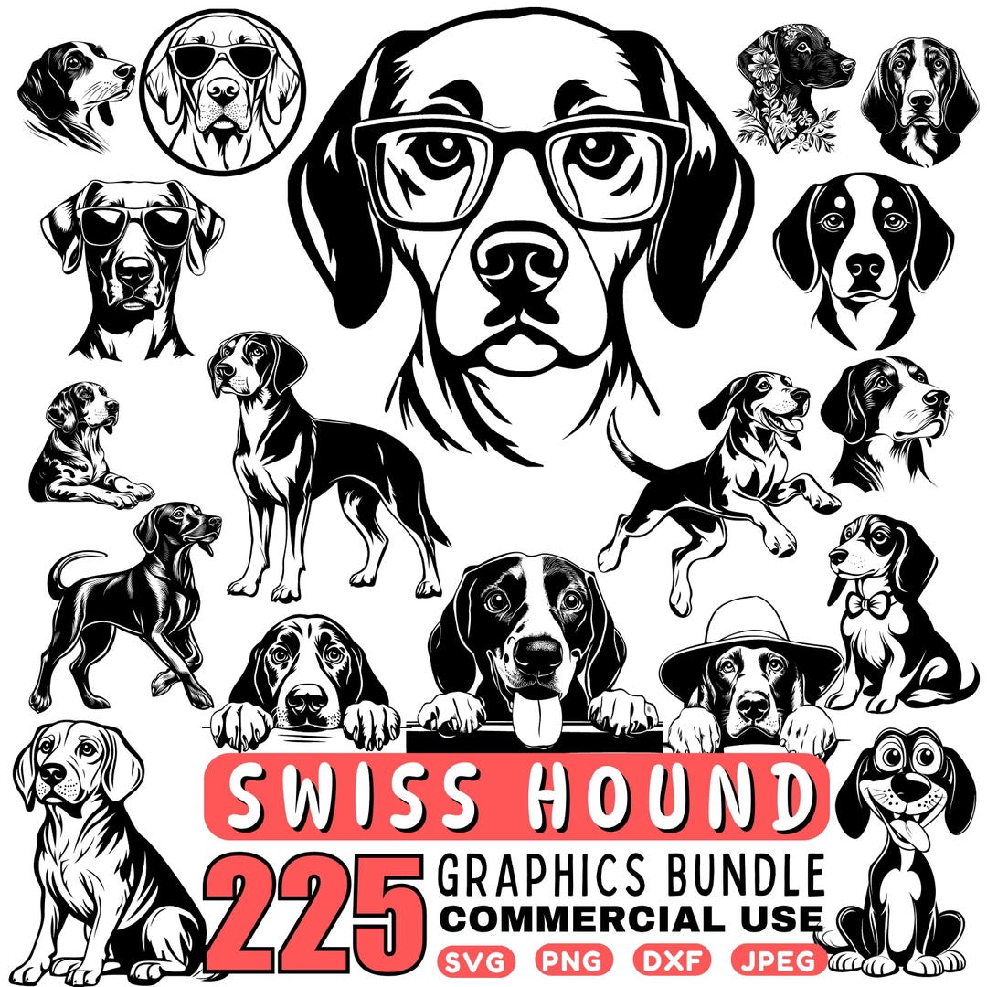 Swiss Hound Dog SVG Bundle DXF for Cricut Commercial Use Swiss Hound ...
