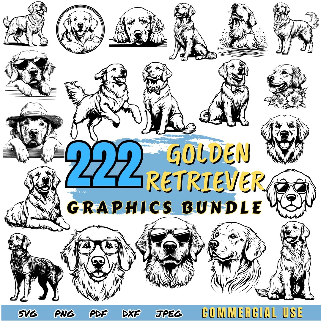 Laser Cut Files Golden Retriever Dog SVG DXF PNG Jpeg Bundle for Cricut ...