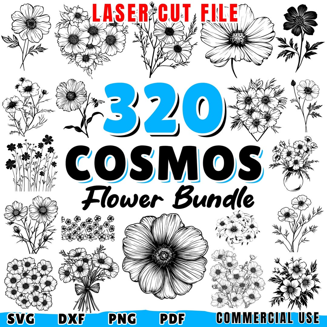 Cosmos Flower DXF Bundle | Floral Laser Cut Files | CNC Ready Designs ...