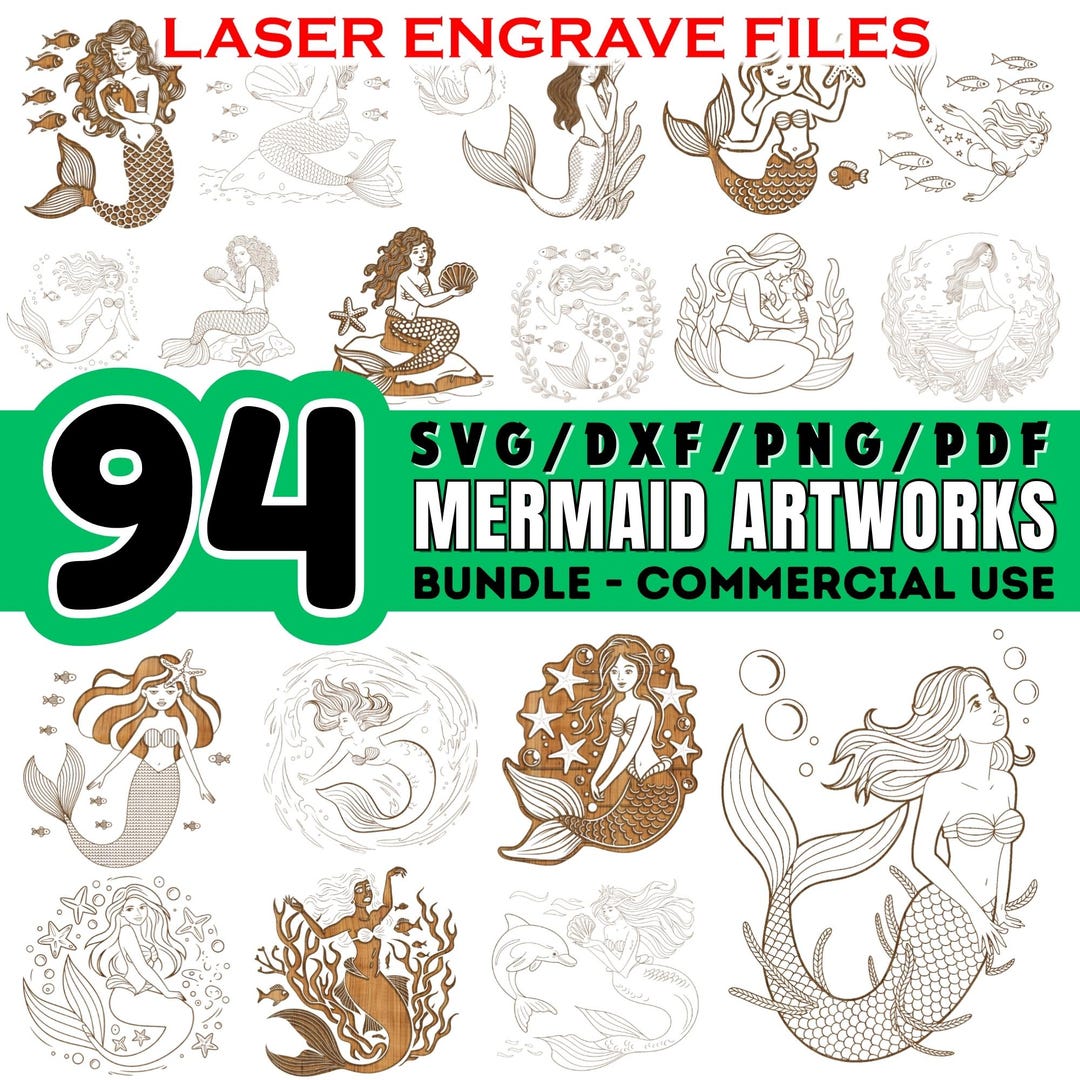 Mermaid Engraving Files | SVG DXF Bundle | Intricate Mermaid Designs ...