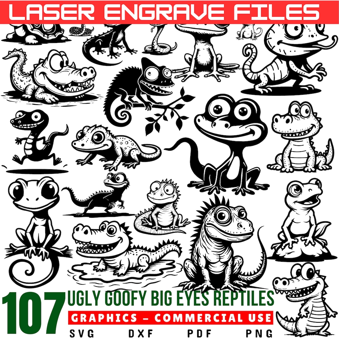 Laser Engrave Files Ugly Goofy Big Eyes Reptiles Svg Png Pdf & Dxf ...