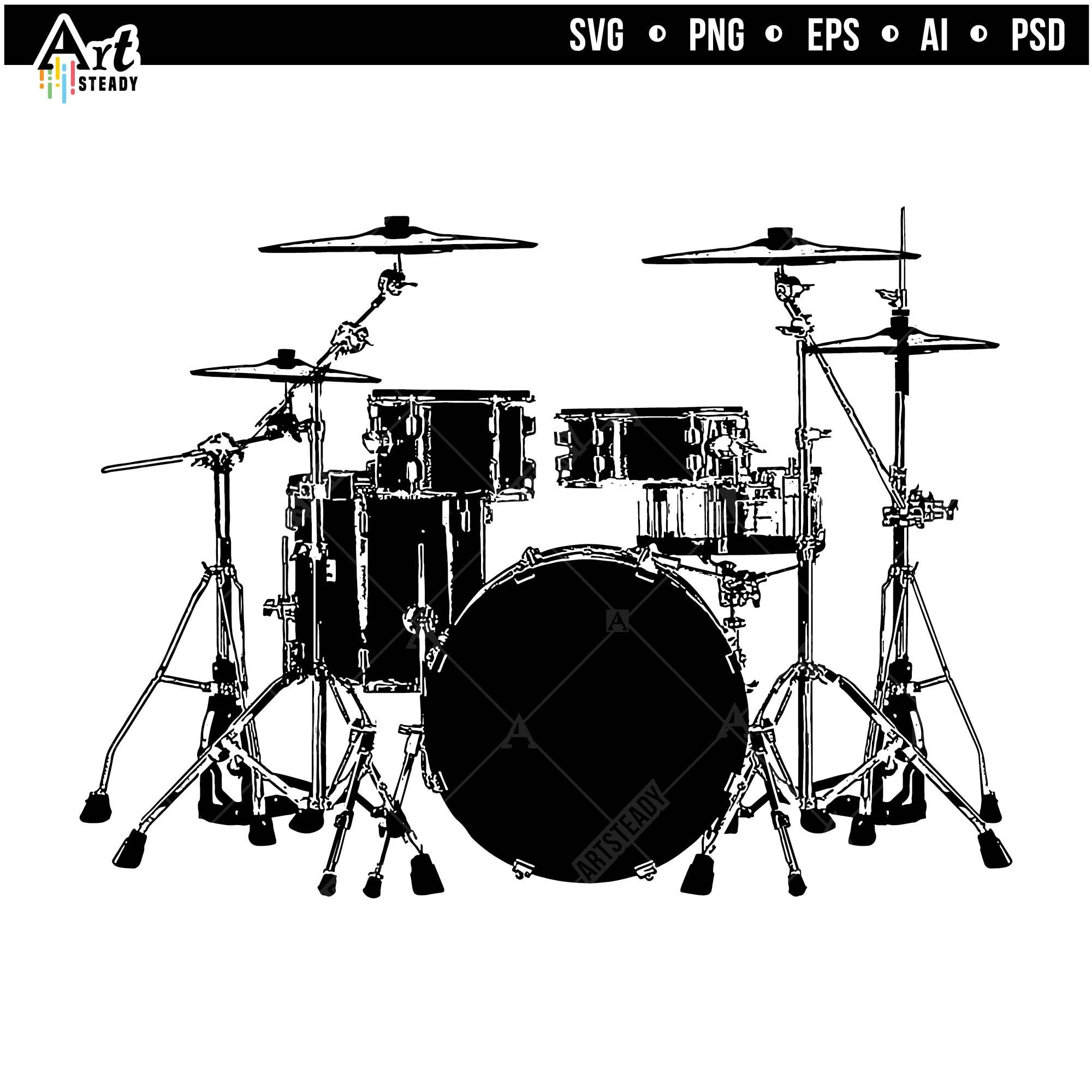 Drum Svg Files Drum Set Graphic Drawing Drummer Svg Musician Graphic ...
