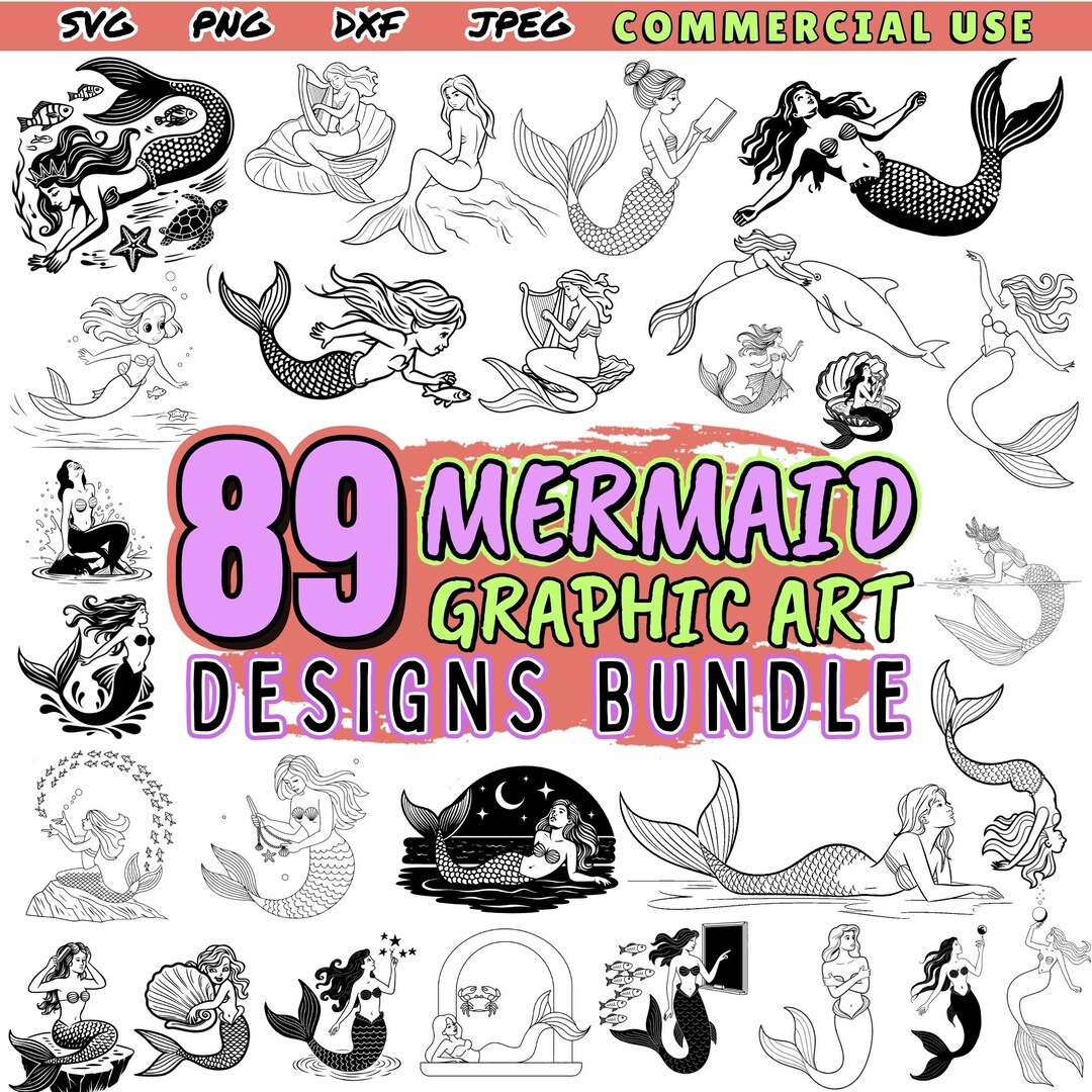 Mermaid Graphic Art SVG DXF Bundle | Ocean Clipart | Fantasy Mermaid ...