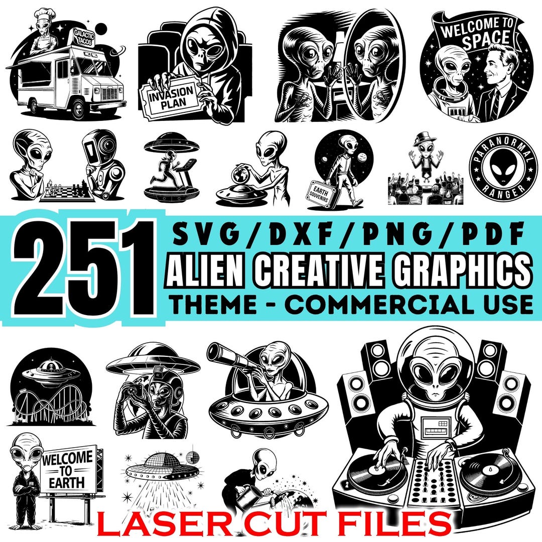 Alien Laser Cut Files | UFO DXF Bundle | Extraterrestrial Vector Art ...