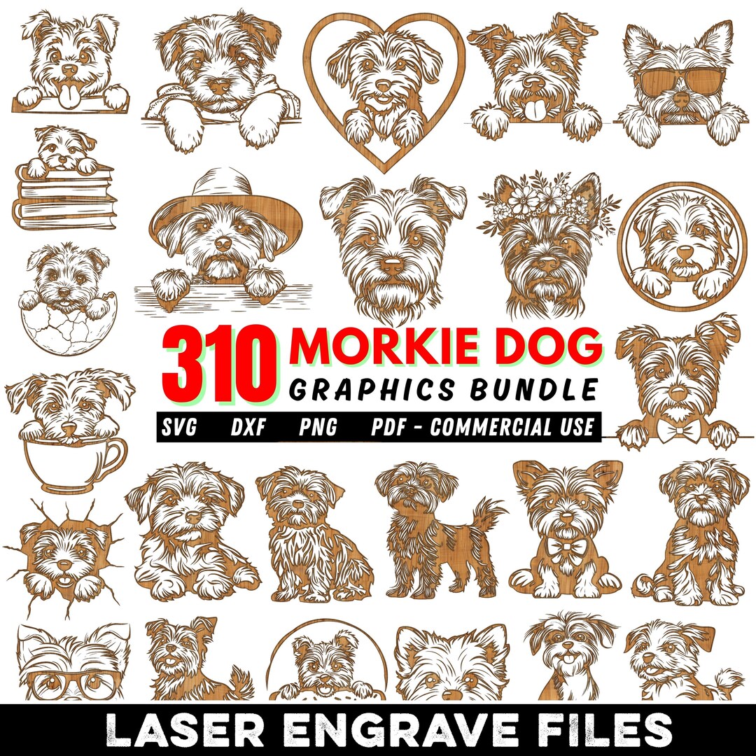 Morkie Dog Laser Engraving Files Maltese Yorkie Mix SVG DXF Bundle Pet ...
