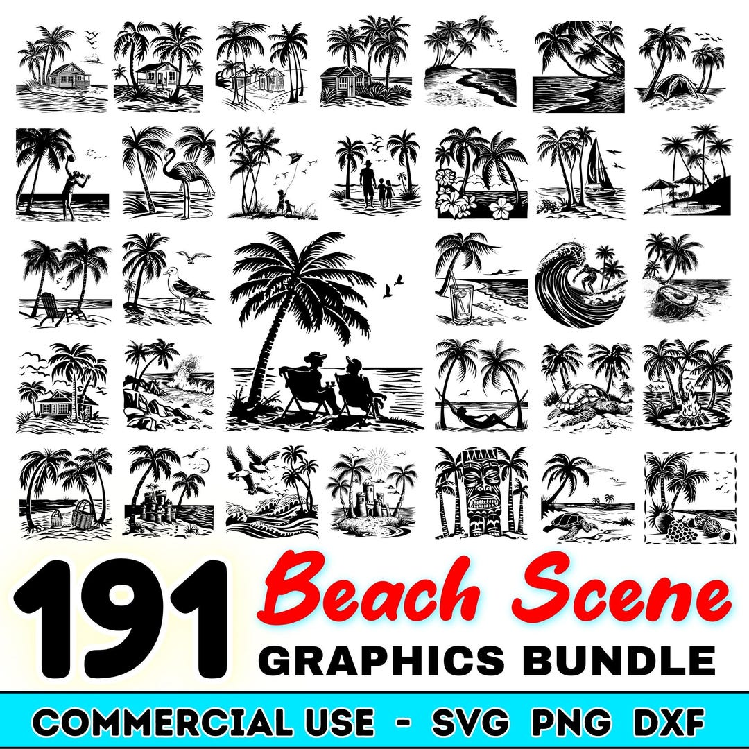 Beach Scene Svg Dxf Png Bundle / Sunset Beach Scene Svg / Summer Beach ...