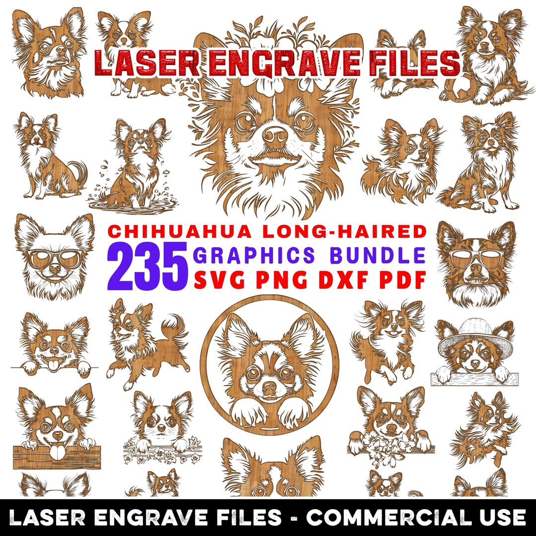 Laser Engrave Files Long-haired Chihuahua Svg Dxf Png Jpeg Bundle ...