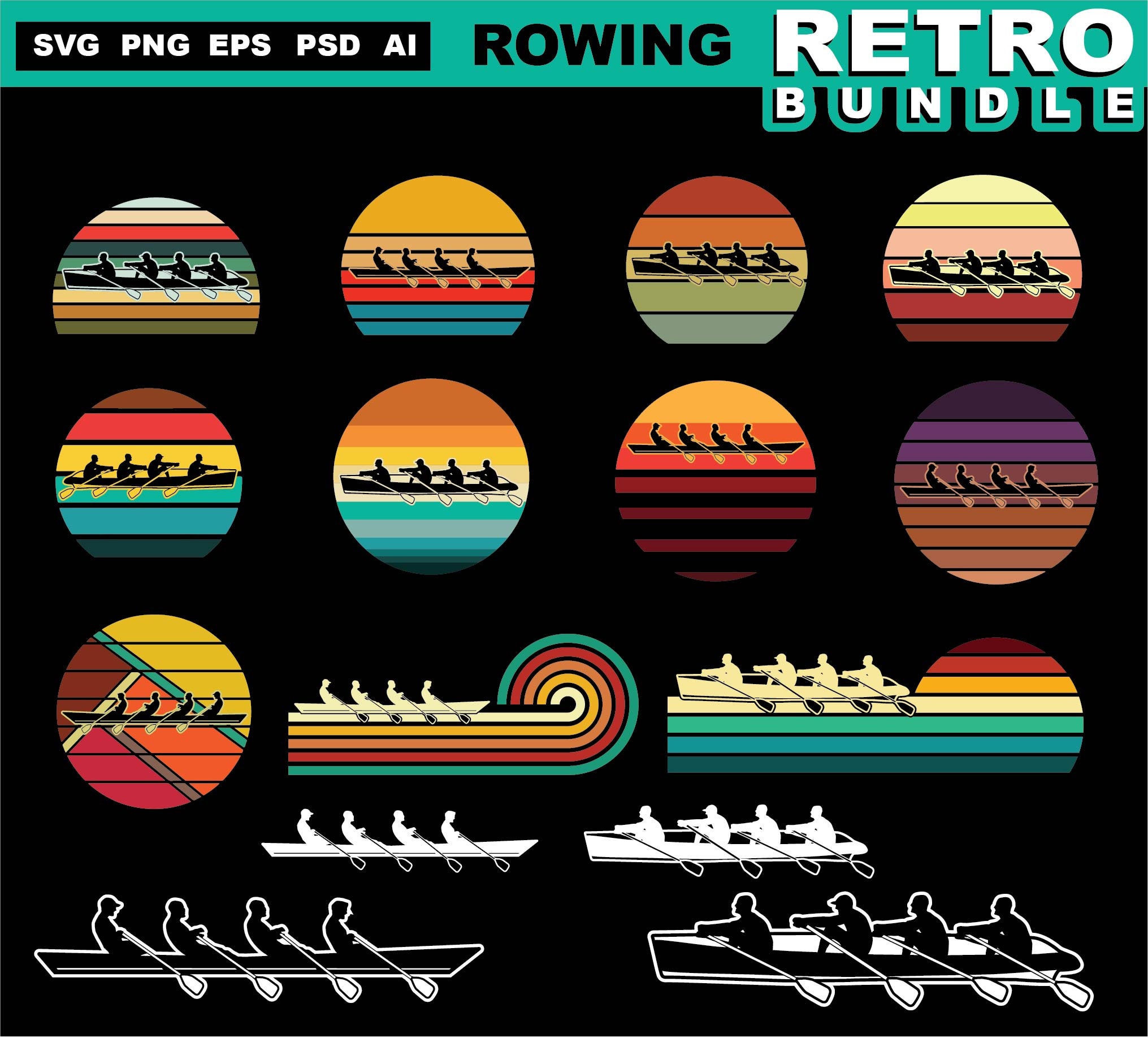 Rowing Svg Files ROWING Cool Graphic RETRO BUNDLE Art Rower - Etsy UK