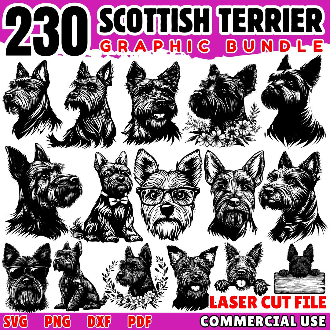 Scottish Terrier Laser Cut SVG | DXF Bundle | Dog Silhouette Art ...