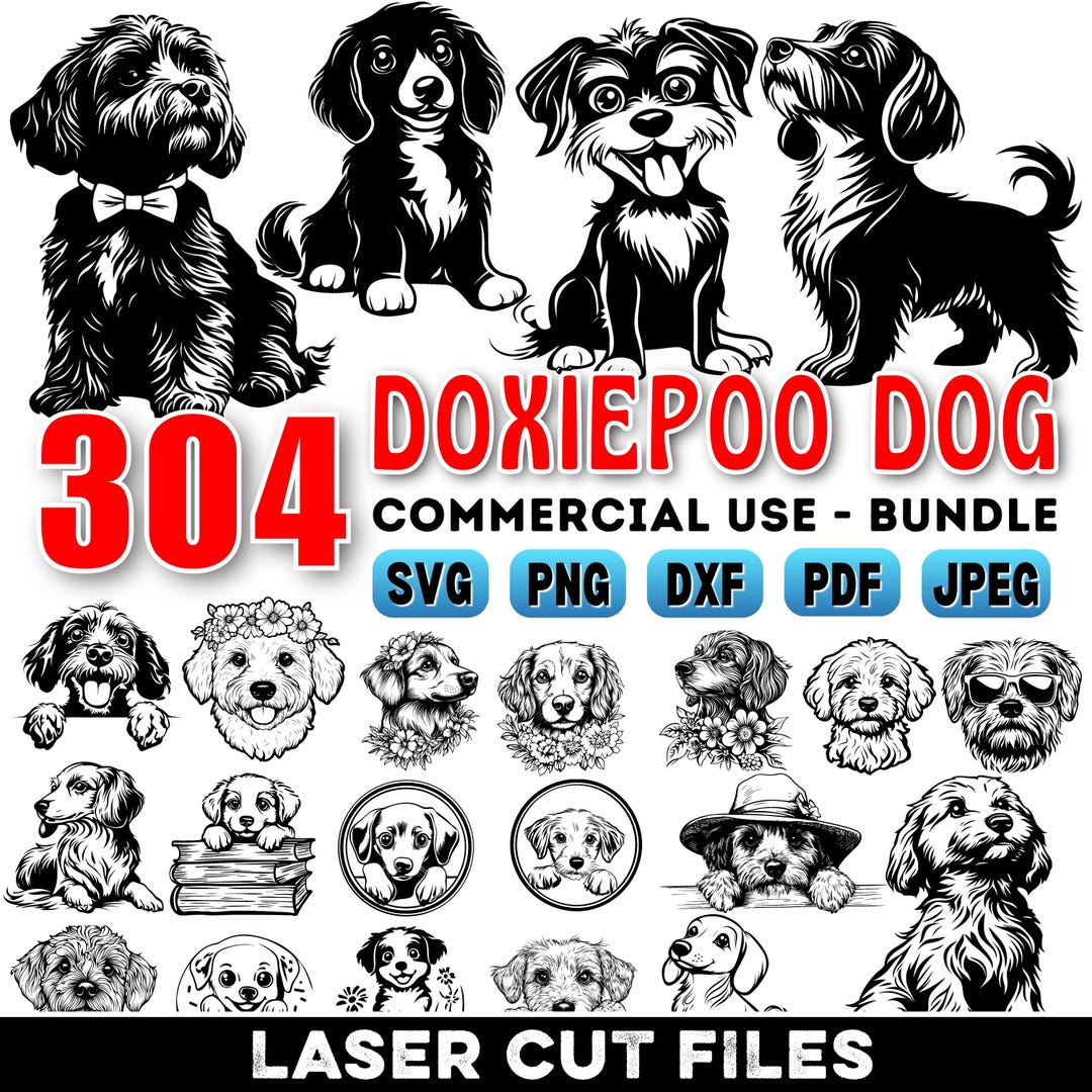 Doxiepoo Dog DXF Bundle | Dachshund Laser Cut Files | Sausage Dog ...