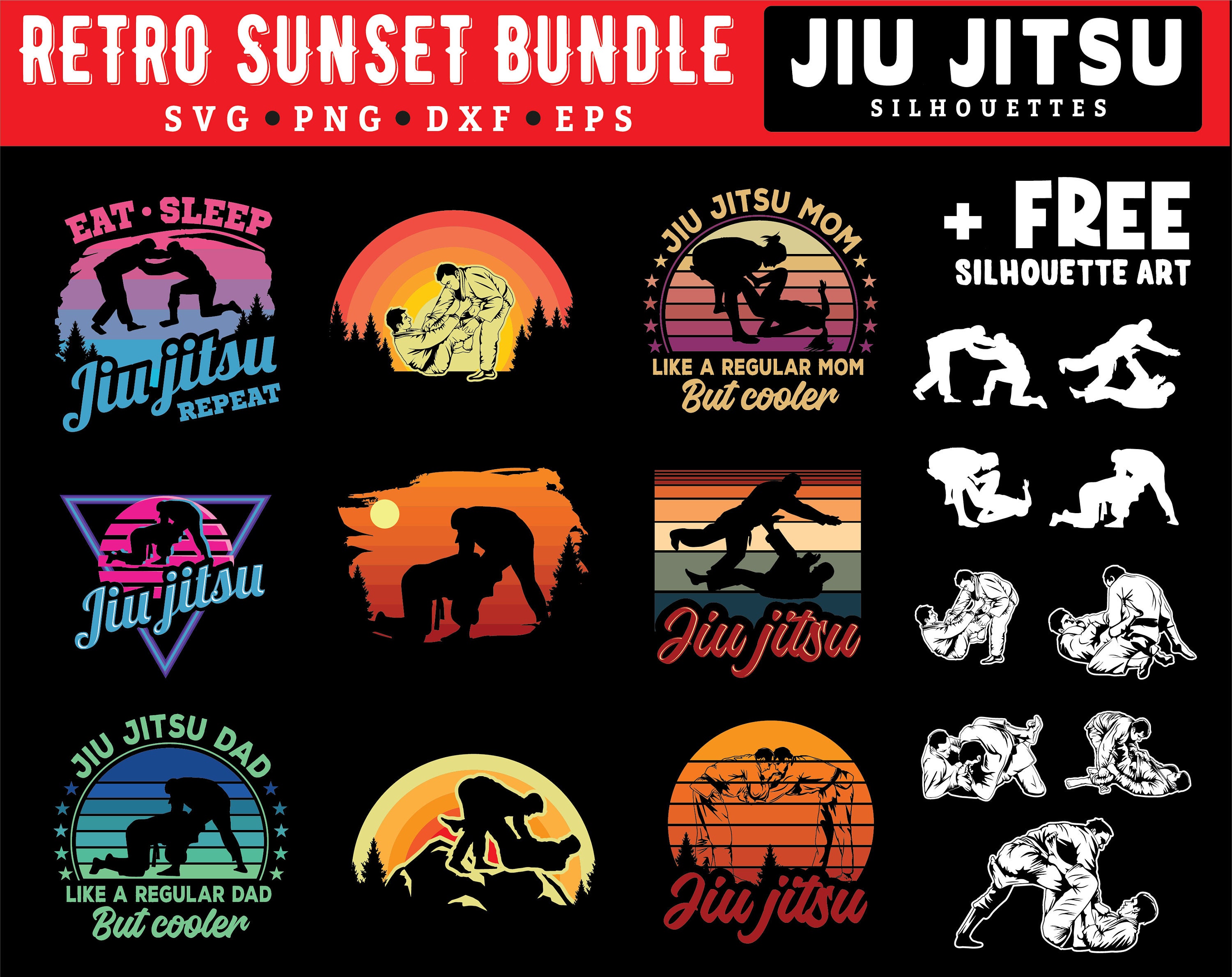 Jiu Jitsu Svg Png Pdf Dxf Bundle Grappling and Mma Graphic Cut Files ...