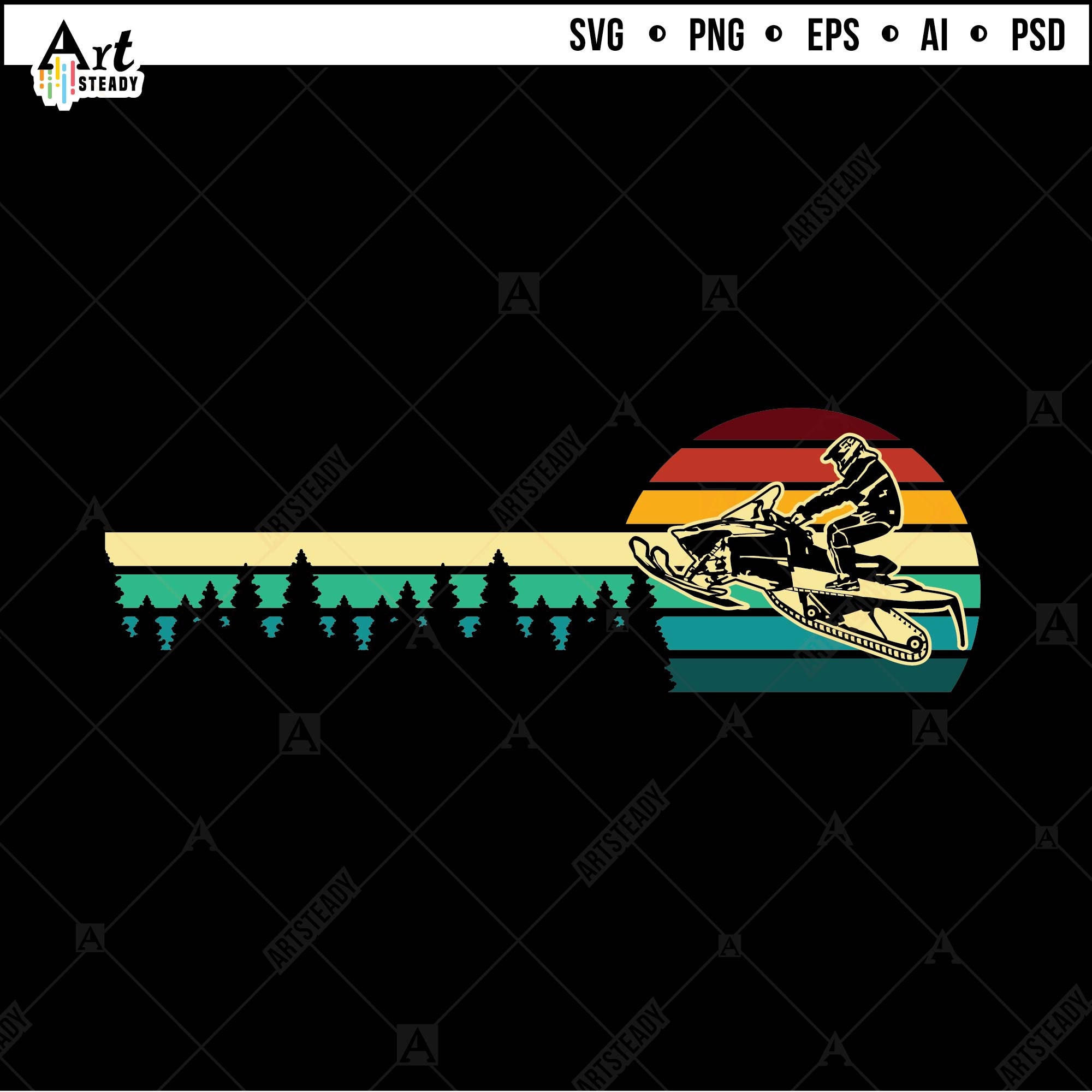 Snowmobile Svg & Png Bundle With Retro Snowmobiling Graphic Designs and ...