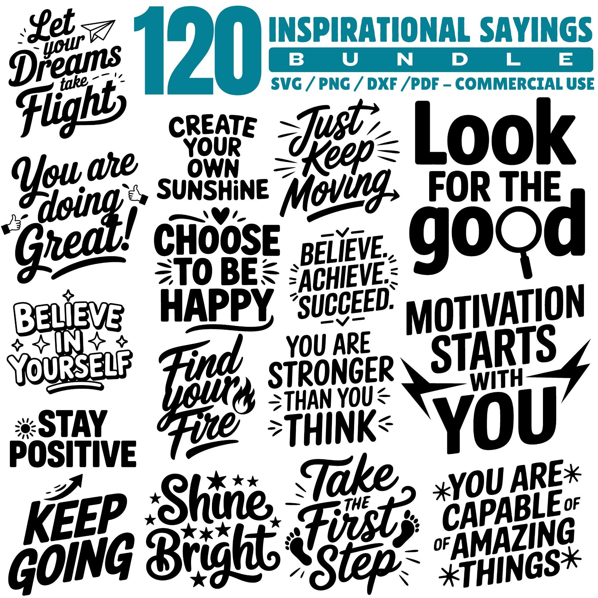 Inspirational Sayings Svg Png Pdf & Dxf Bundle – Instant Downloads - Etsy