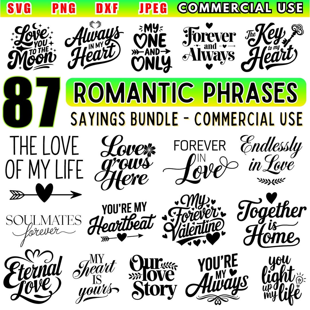 Romantic Phrases SVG | Love Quotes SVG Bundle | Couple Sayings DXF ...