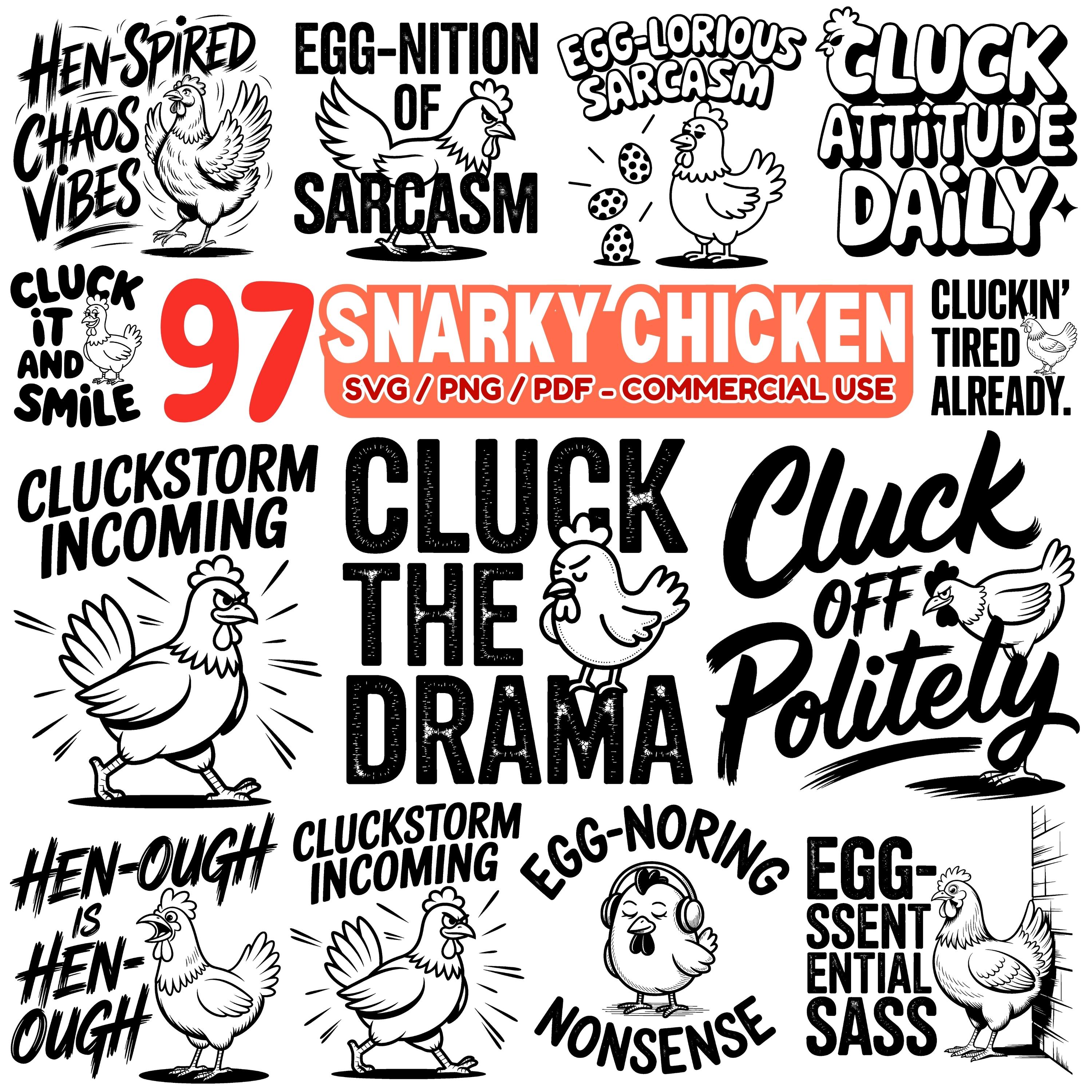 Snarky Chicken Svg Png Pdf & Dxf Bundle Funny Sarcastic Farm Sayings ...