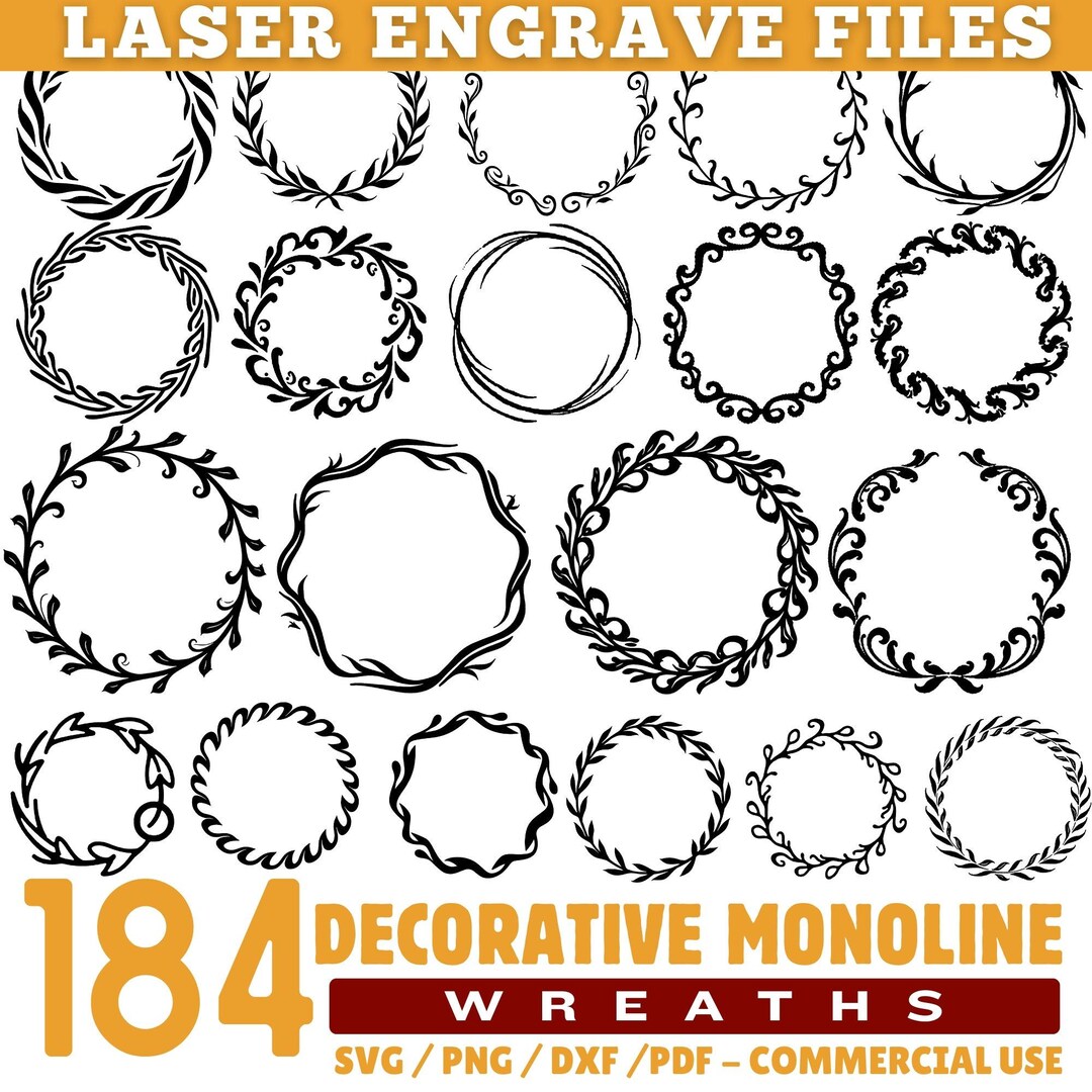 Laser Engrave Files Decorative Monoline Wreaths Svg Png Pdf & Dxf ...