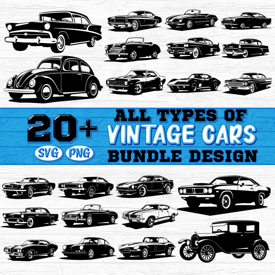 Laser Cut Files Vintage Cars Bundle SVG and PNG for Wood Engraving ...