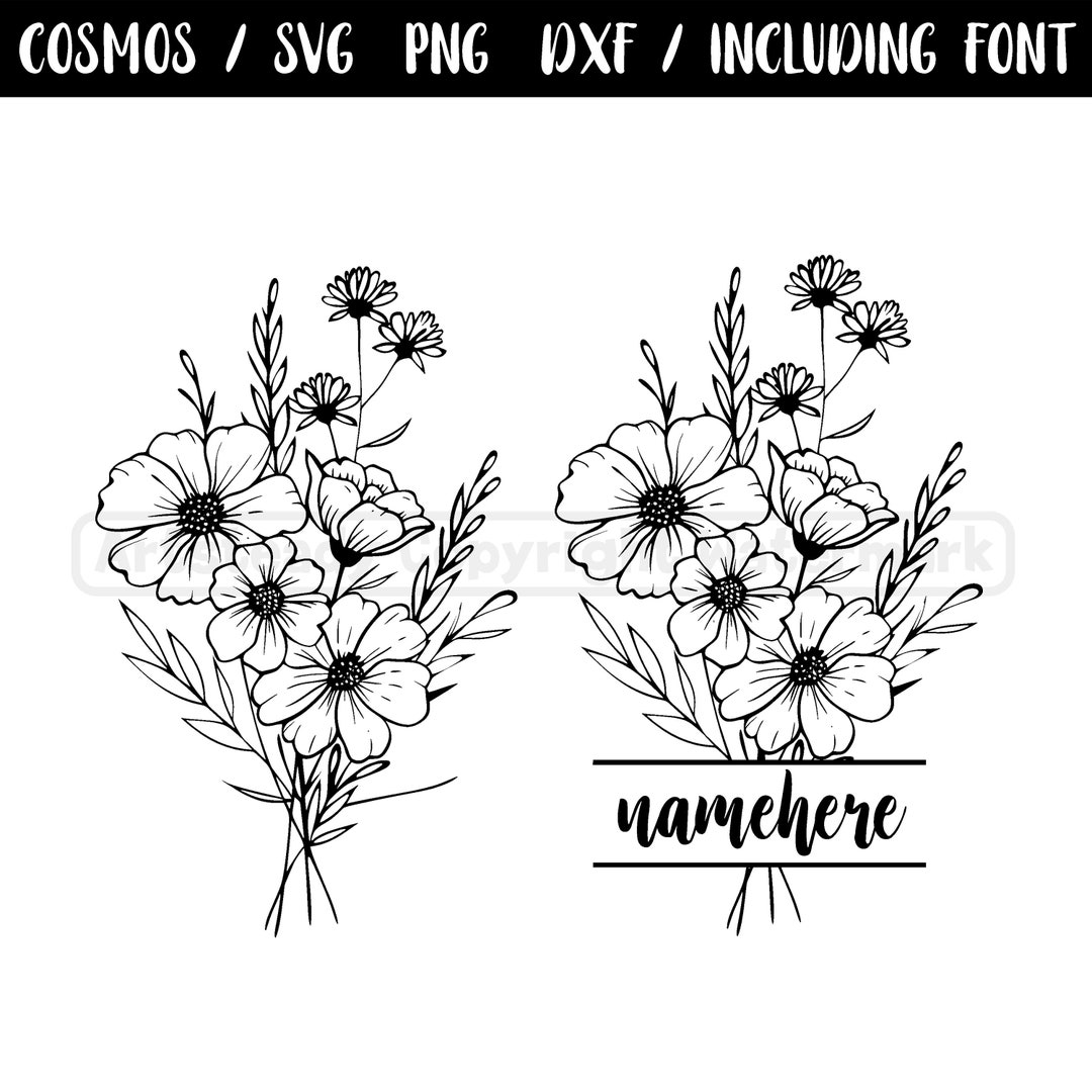Cosmos - October Wildflower Birthmonth Svg Png Dxf Bouquet- Birth Month ...