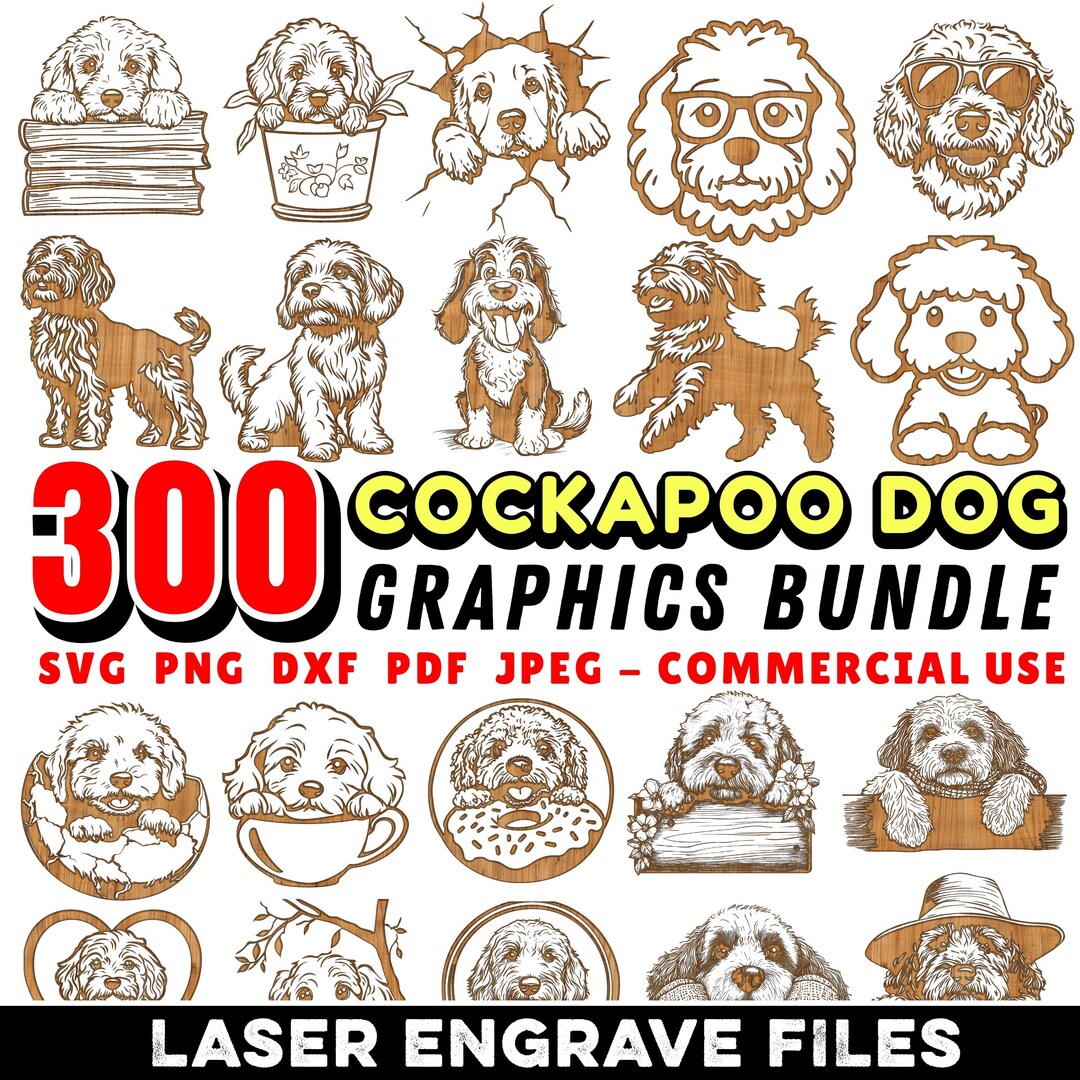 Cockapoo Dog Laser Engraving Files | SVG & DXF Bundle | Detailed Dog ...