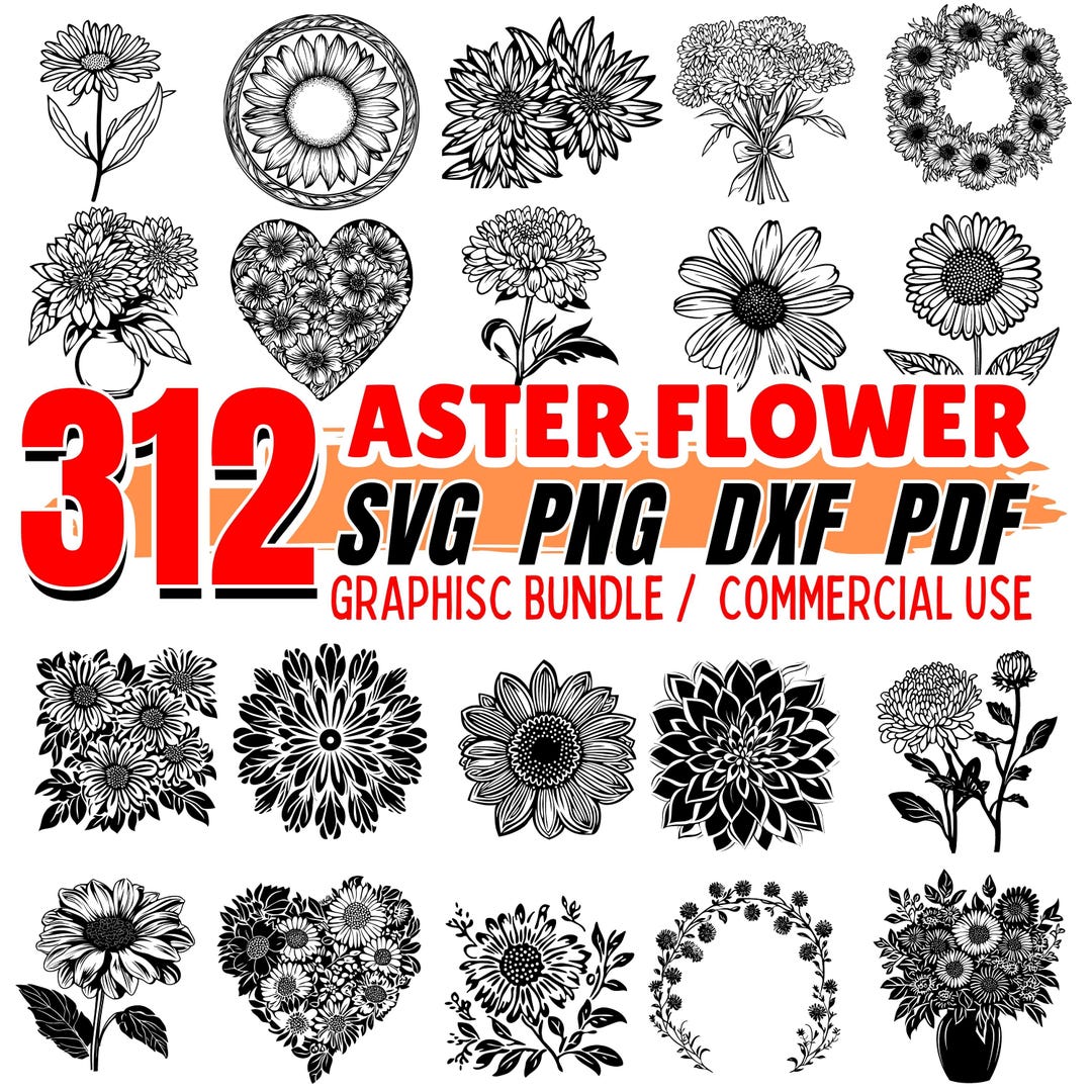 Aster Flower SVG Bundle | Floral DXF Files for Cricut | Wildflower Cut Files | Aster Clipart ...