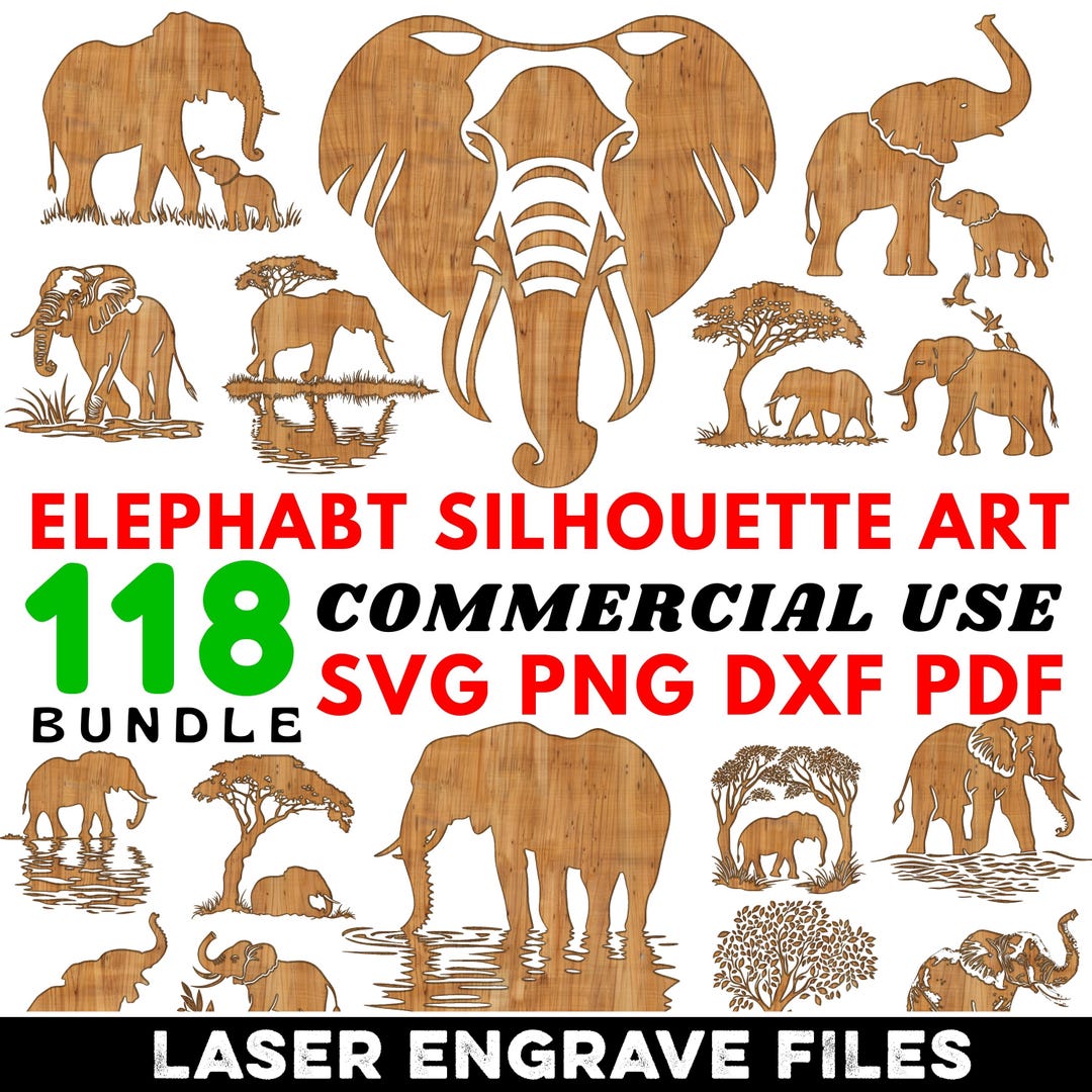 Elephant Engraving Vector Art | DXF Files for Laser Engraving ...